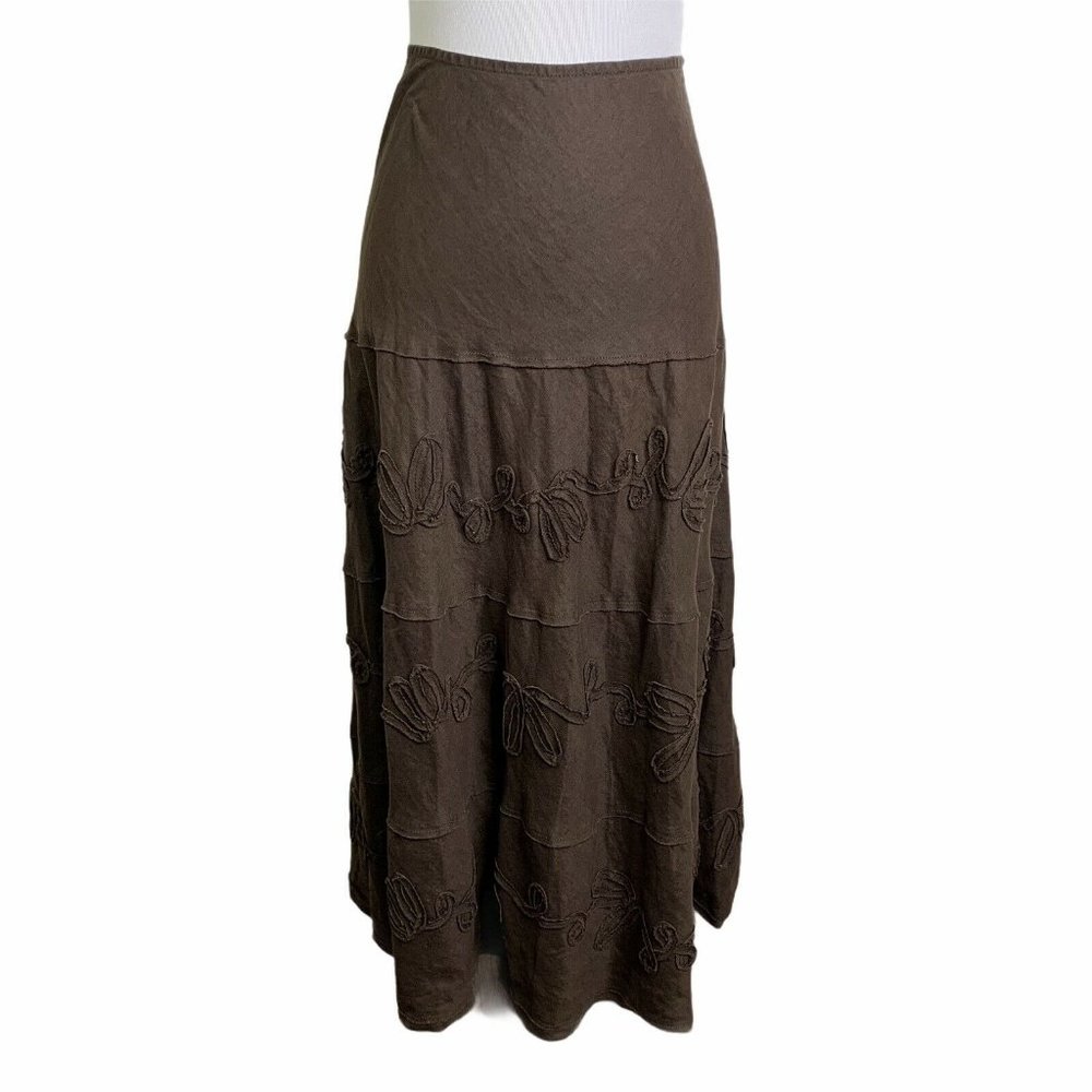 Db Life Brown Linen Tiered Soutache Maxi Skirt - Gem